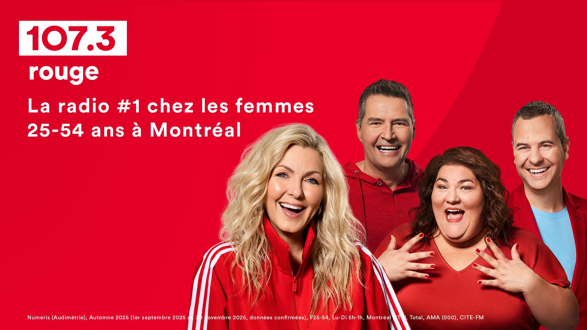107,3 Rouge et ÉNERGIE 94,3 au premier rang des radios musicales à Montréal dans leurs cibles ...